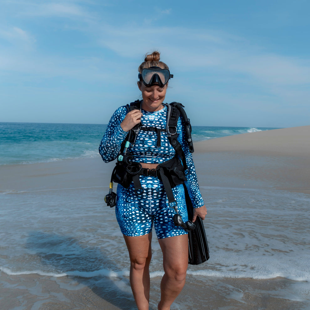 Whale Shark Mosaic Dive Shorts 4" | Women’s UV Protection Swim Gear ...